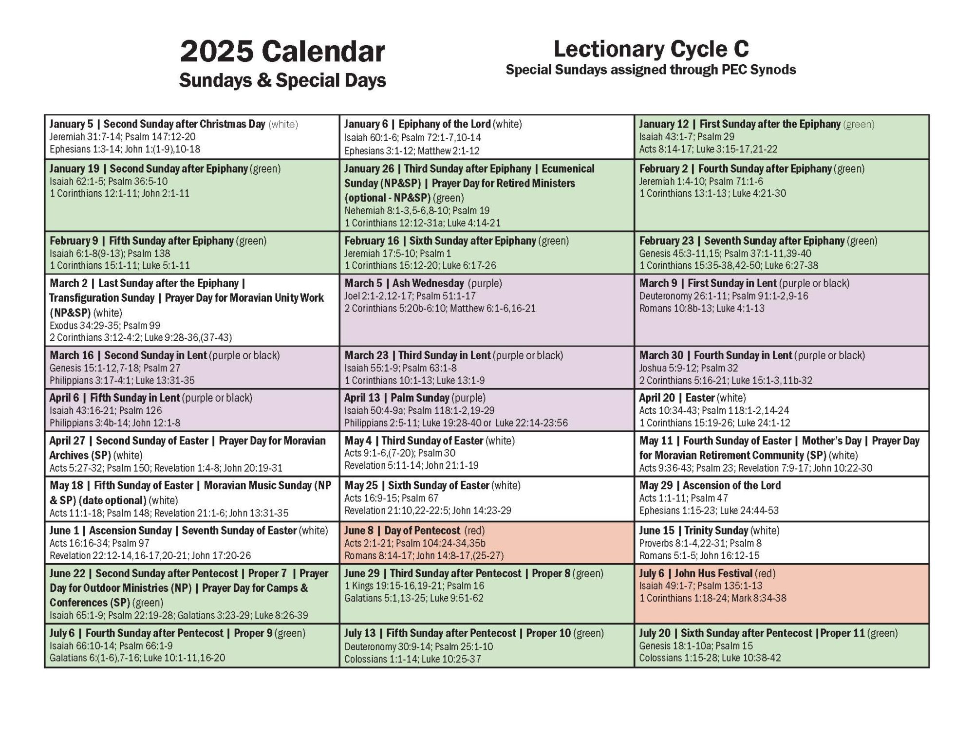 2025 Lectionary Year C – Moravian Church In America