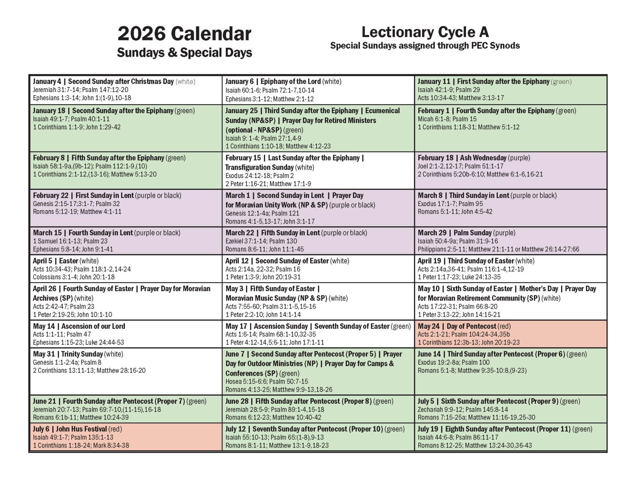 2026 Lectionary Year A – Moravian Church In America